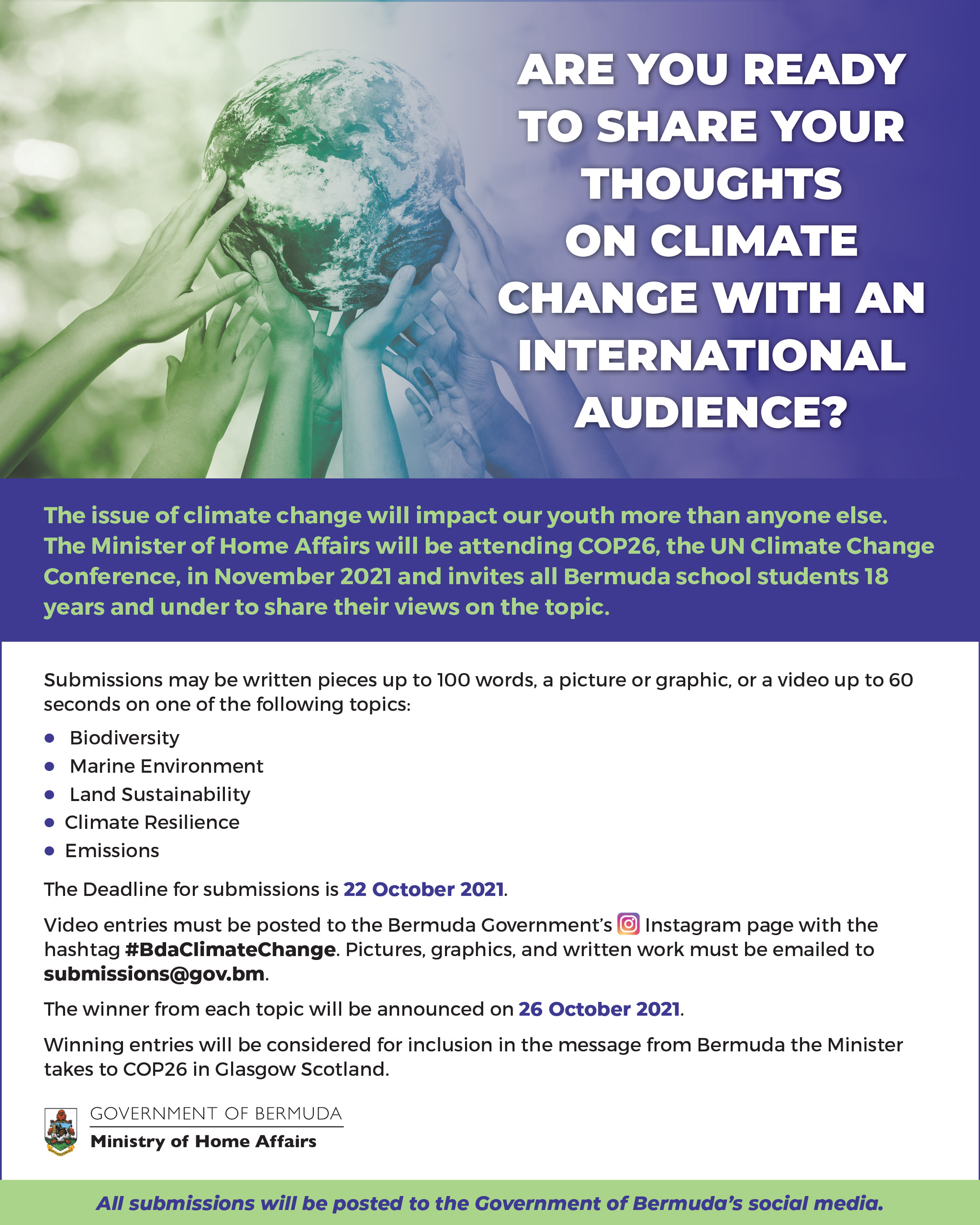 Bermuda School Students Climate Change Competition | Government of Bermuda